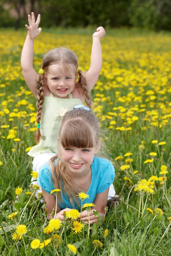 Children in Field with Flower. Stock Image - Image of outdoors ...