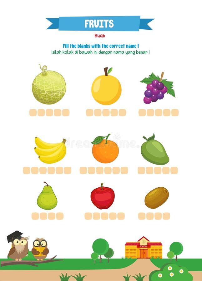 Fill the Blanks with the Correct Names of Fruits Stock Vector ...
