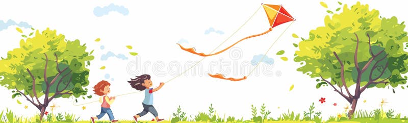 Children Flying Kites in Spring Meadow Isolated Vector Style Stock ...