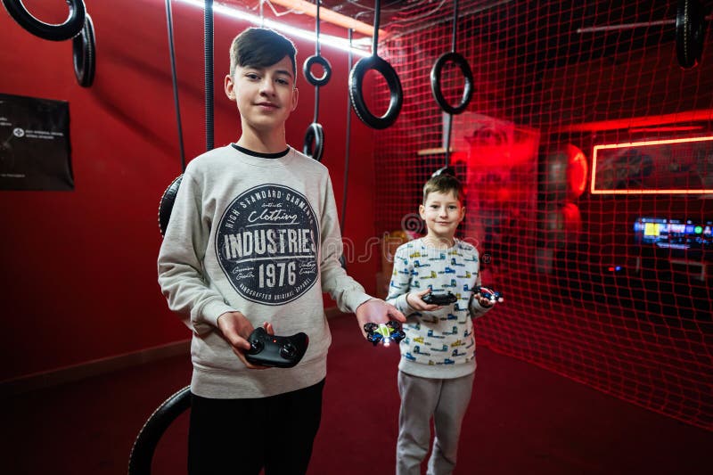 Children Flying Remote Control Drones Game Indoor Play Zone Stock Image ...