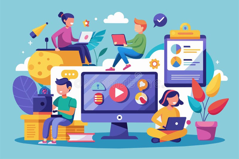 Children are Focused on Their Computers, Enjoying Gaming and Various ...