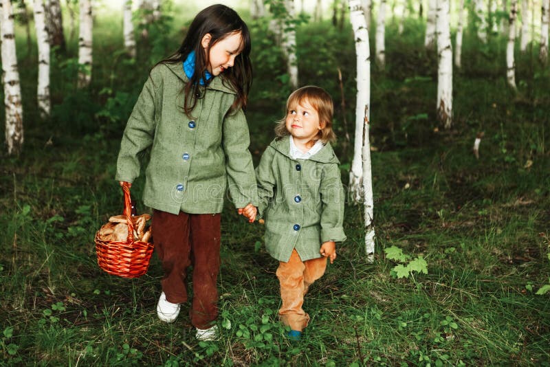Children in forest. stock photo. Image of forest, cute - 74858658