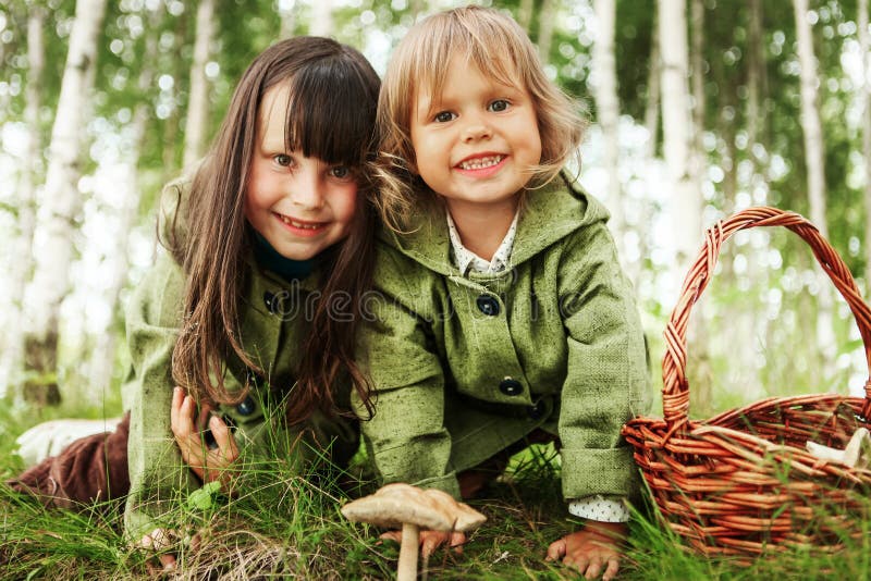 Children in forest. stock photo. Image of forest, cute - 74858658