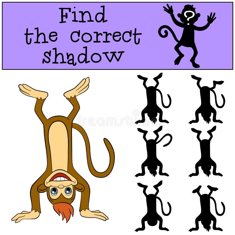 Children Games: Find the Correct Shadow. Little Cute Monkey. Stock ...