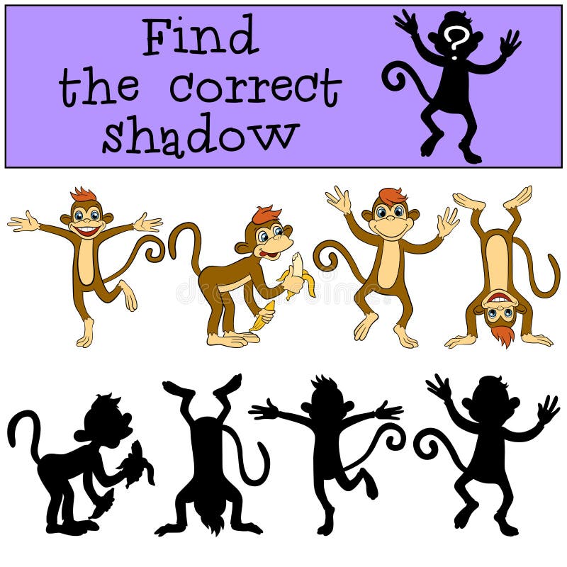 Children Games: Find the Correct Shadow. Monkey. Stock Vector ...