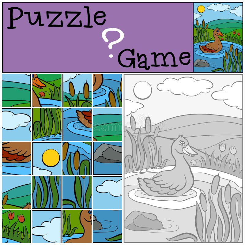 Children Games: Puzzle. Cute Duck. Stock Vector - Illustration of ...