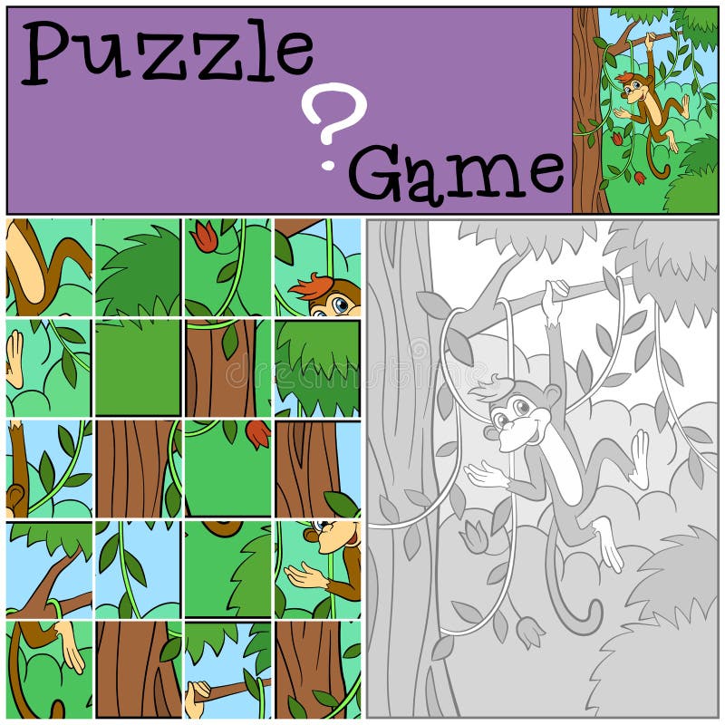 Children Games: Puzzle. Little Cute Monkey. Stock Vector - Illustration ...
