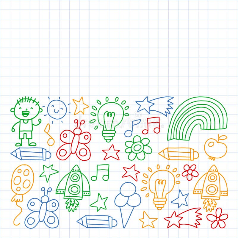 Children Garden, Patern, Hand Drawn Children Garden Elements Pattern ...