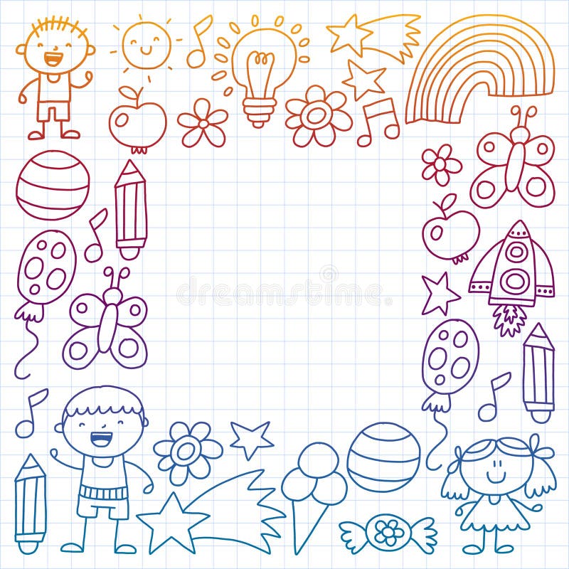 Children Garden, Patern, Hand Drawn Children Garden Elements Pattern ...