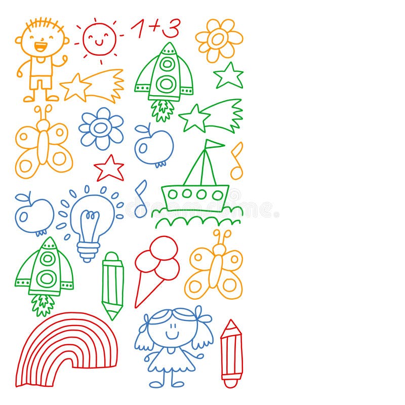 Children Garden, Patern, Hand Drawn Children Garden Elements Pattern ...