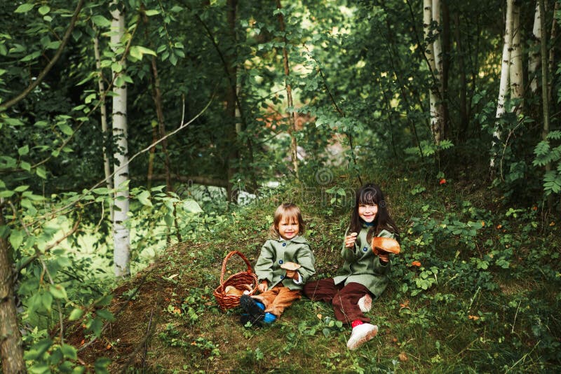Children in forest. stock image. Image of outdoors, caucasian - 74858701