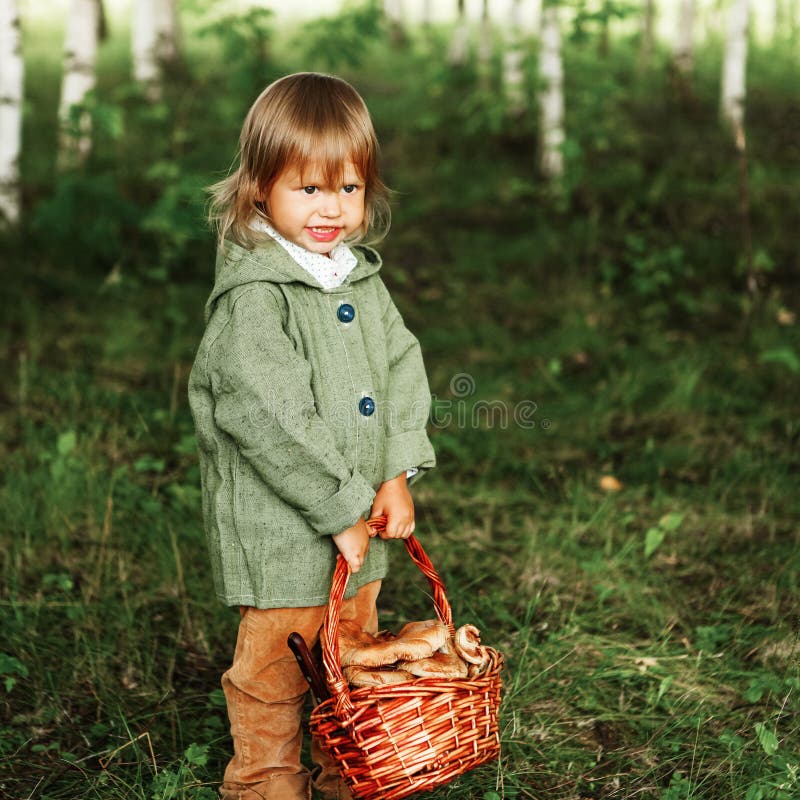 Children in forest. stock image. Image of caucasian, fungus - 74858817