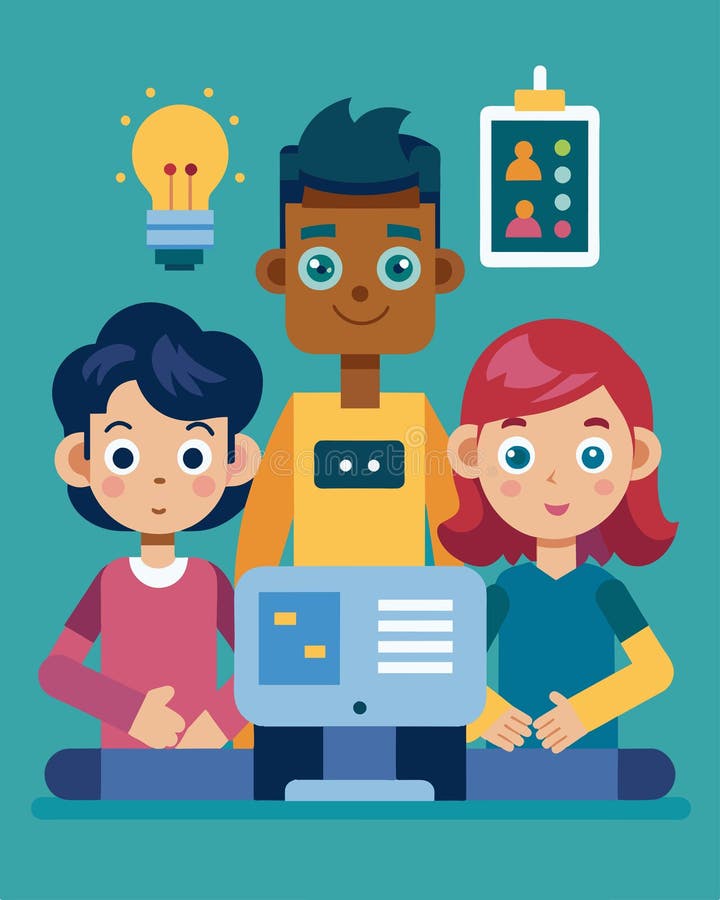 A of Children Gathered Around a Computer Screen Working Together To ...