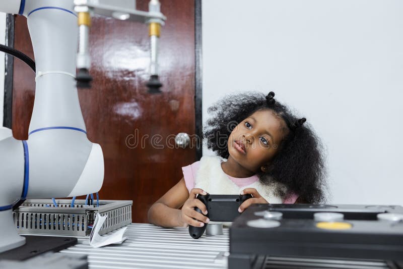 Children Girl African American Using Joystick and Girl African American ...