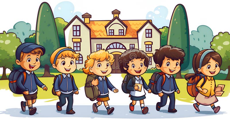 Children Go To School, Banner, Generative AI Stock Illustration ...