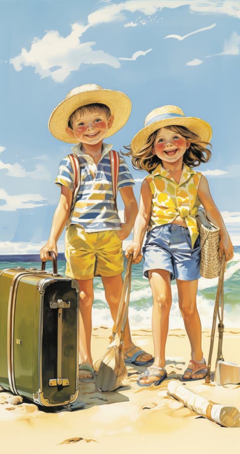 Children Going on Summer Vacation. Generative AI Stock Illustration ...