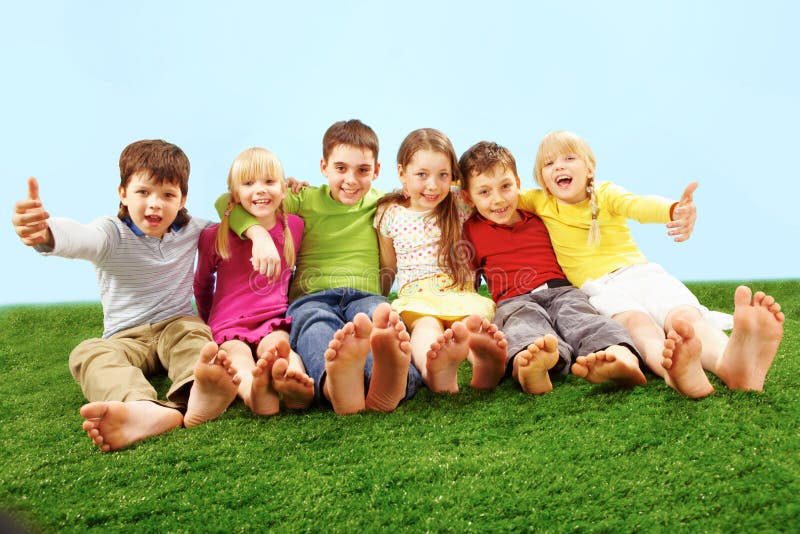 Relaxing children stock image. Image of grass, blue, company - 18342313
