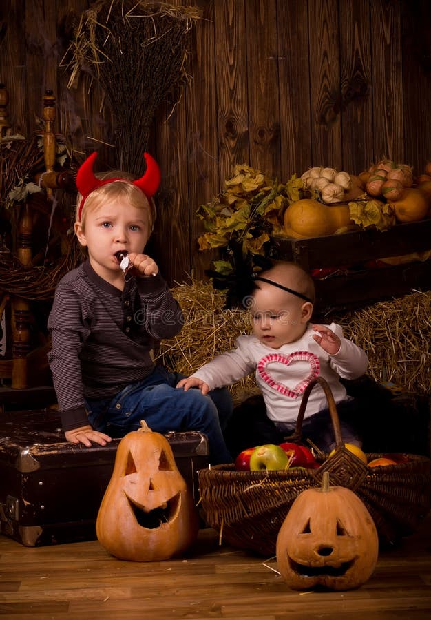 Children on Halloween Party with Pumpkins Stock Photo - Image of autumn ...