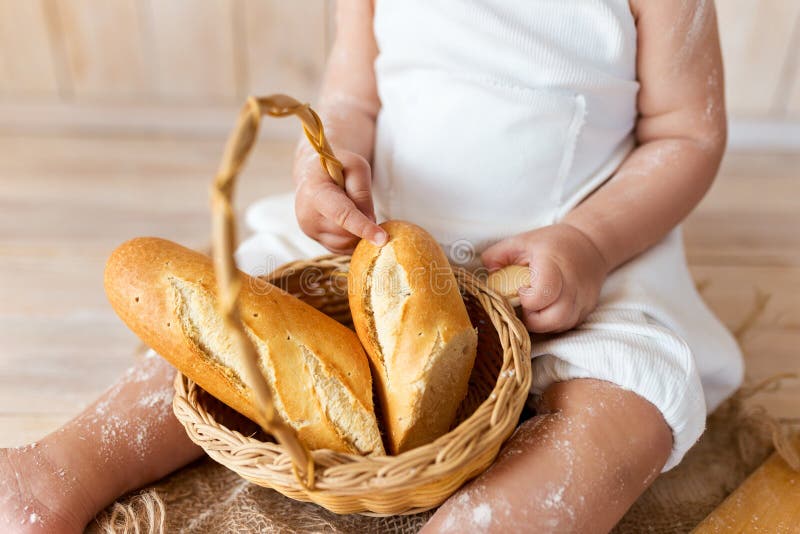 Children Hand with Bread in Bread Basket Stock Photo - Image of girl ...