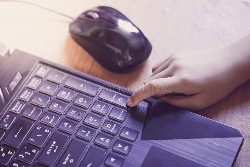 The Children Hand is Pressing the Keyboard and the Mouse Online ...
