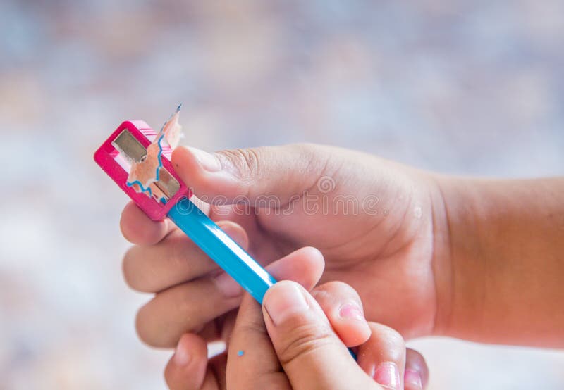 Children Hand Using Pencil Sharpener Stock Image - Image of crayon ...