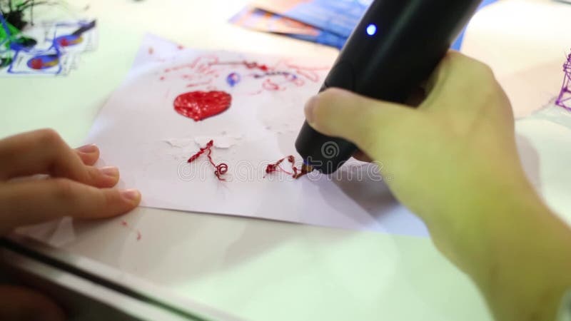 Children Hand Writing with Red Plastic Ink by Stock Video - Video of ...