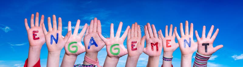 Children Hands Building Engagement Means Commitment, Blue Sky Stock ...