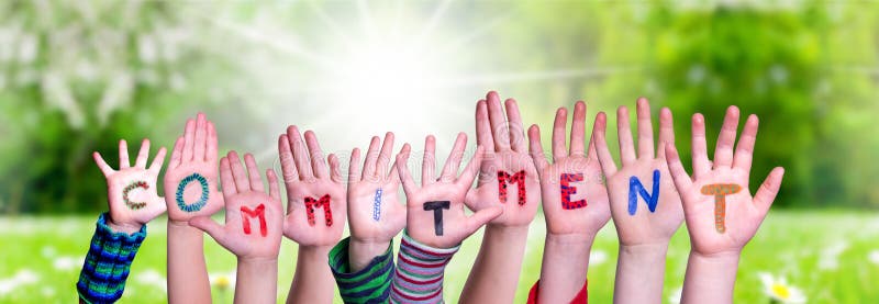 Children Hands Building Word Commitment, Grass Meadow Stock Image ...