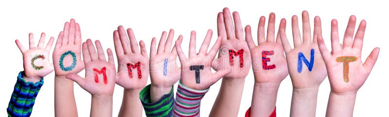 Children Hands Building Word Commitment, Isolated Background Stock ...
