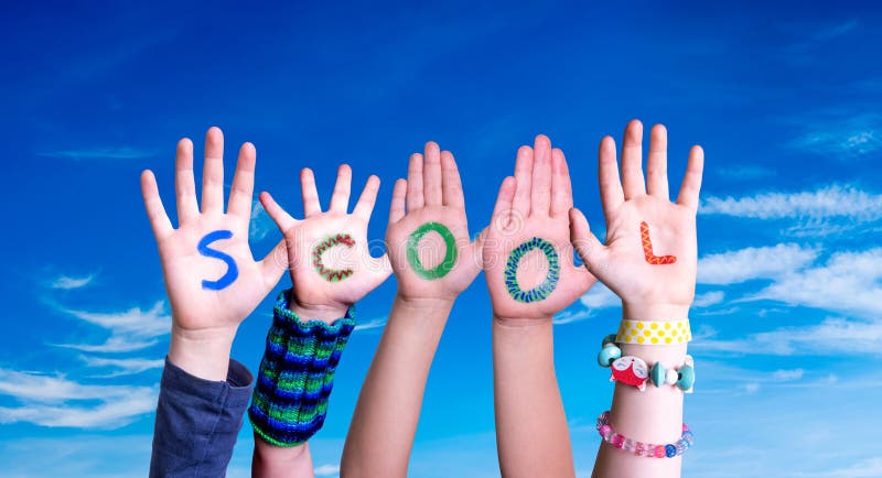 Children Hands Building Word School, Blue Sky Stock Image - Image of ... Children Hands Building Word School, Blue Sky Stock Image - Image of ...