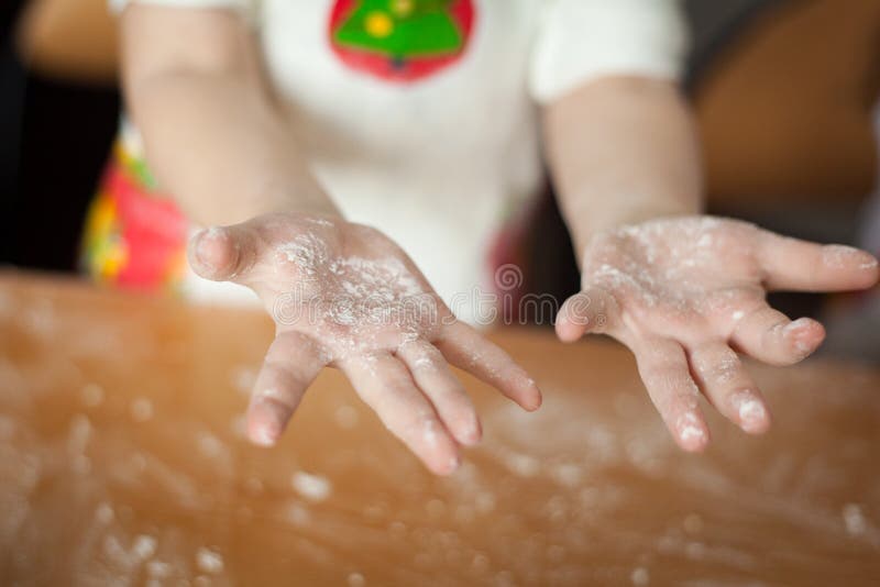 Children hands with flour stock image. Image of holiday - 79605865