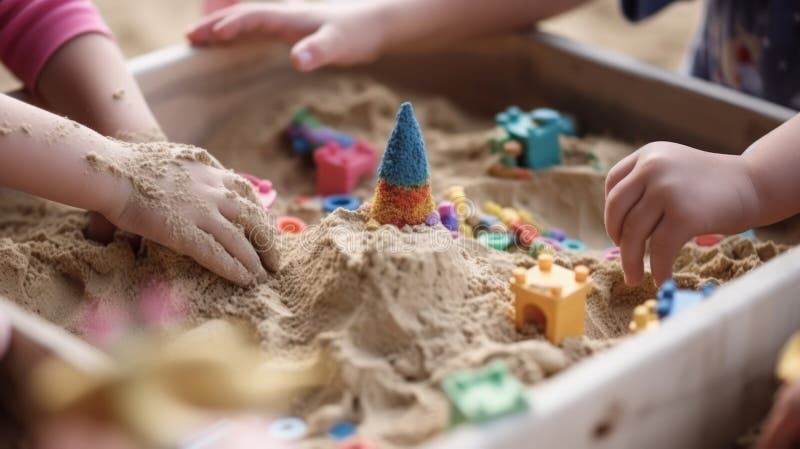 Children Hands in the Sandbox, Children Play with Sand Generative Ai ...