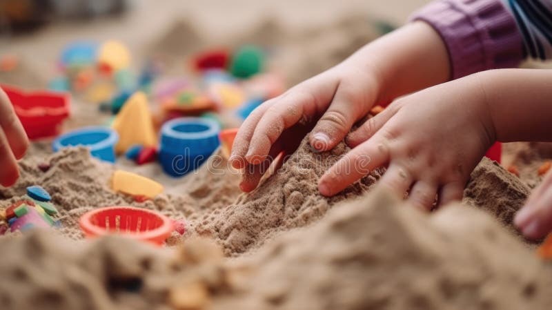 Children Hands in the Sandbox, Children Play with Sand Generative Ai Stock Illustration ...