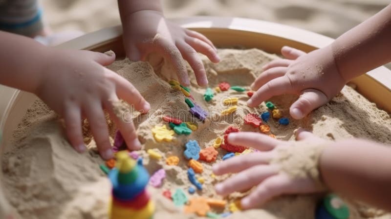 Children Hands in the Sandbox, Children Play with Sand Generative Ai ...