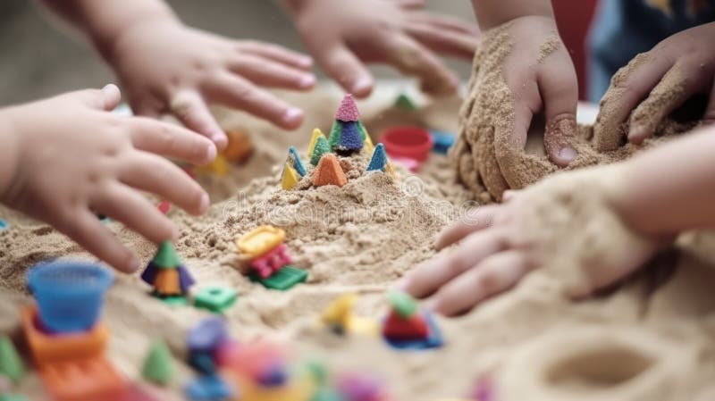 Children Hands in the Sandbox, Children Play with Sand Generative Ai ...