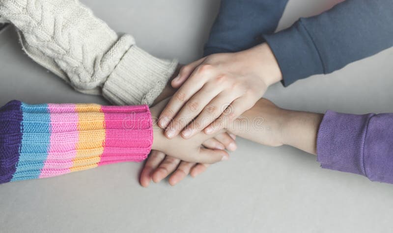 Children Hands Stacked Together. Union Stock Photo - Image of ...