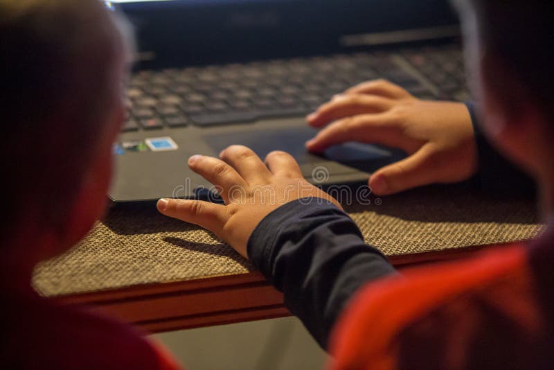 Children Hands Working on Digital Computer Device Stock Image - Image ...