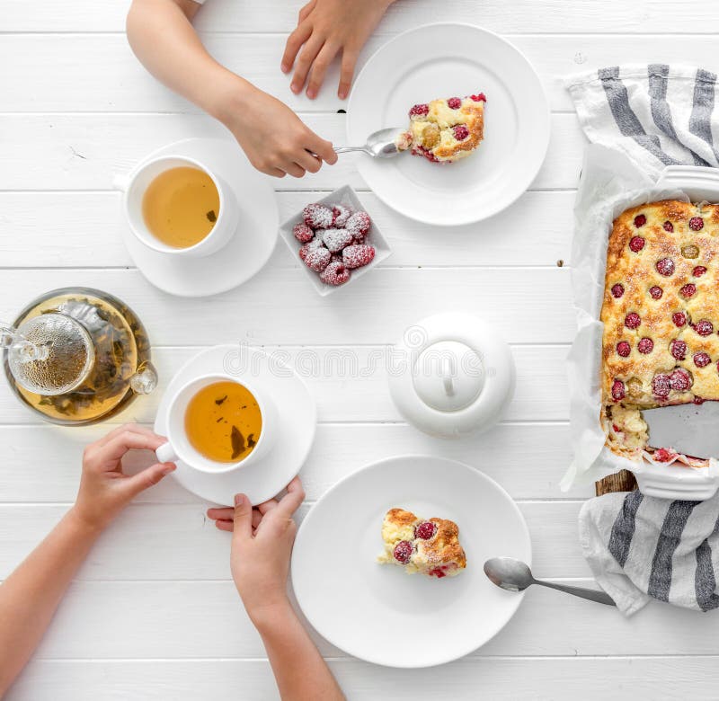 Children Have Breakfast Cottage Cheese Casserole Stock Photo - Image of ...