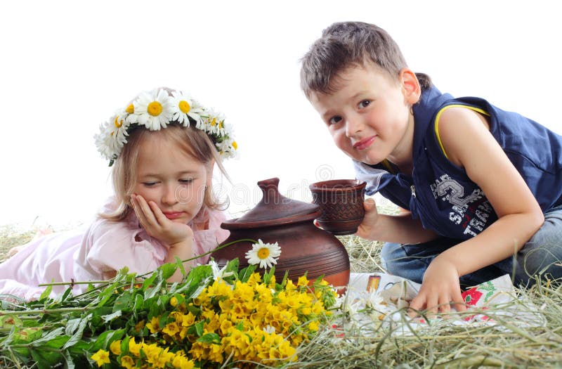 Children Have a Rest Outdoors and Drink Milk Stock Image - Image of ...