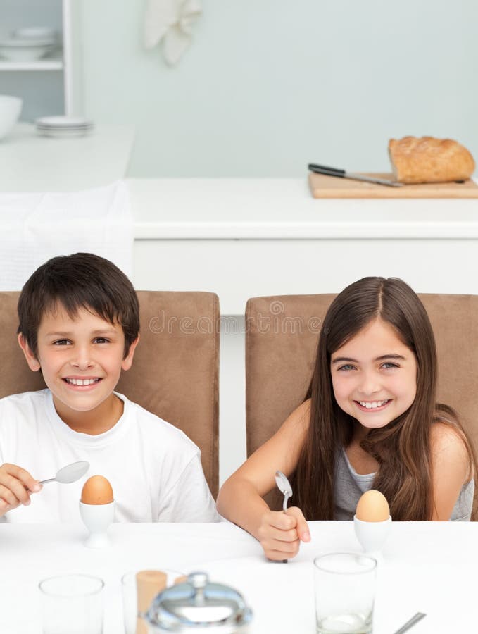 Children Having Breakfast in the Kitchen Stock Photo - Image of ...