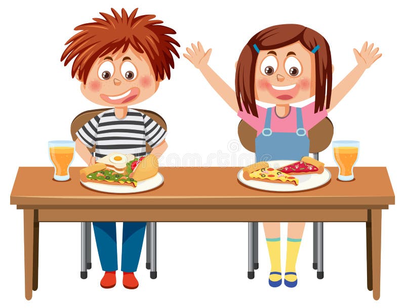 Children Having Breakfast on the Table Stock Vector - Illustration of ...