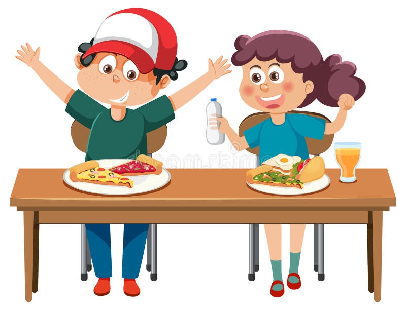 Children Having Breakfast on the Table Stock Vector - Illustration of ...