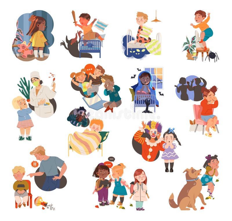 Children Having Fears and Afraid of Different Things Big Vector Set ... Children Having Fears and Afraid of Different Things Big Vector Set ...