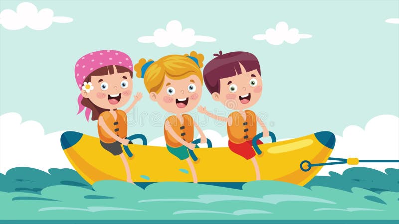 Children Having Fun on Banana Boat Stock Video - Video of animated ...