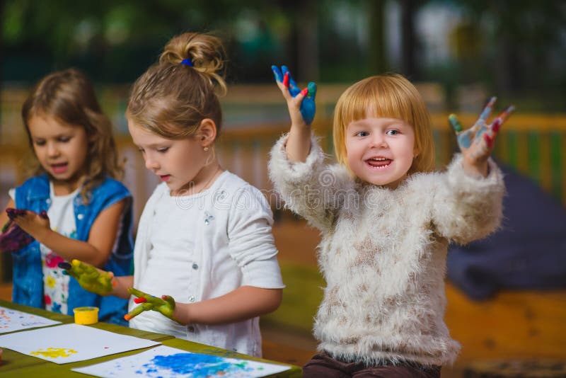 Children Having Fun Painting with Finger Paint Stock Image - Image of ...