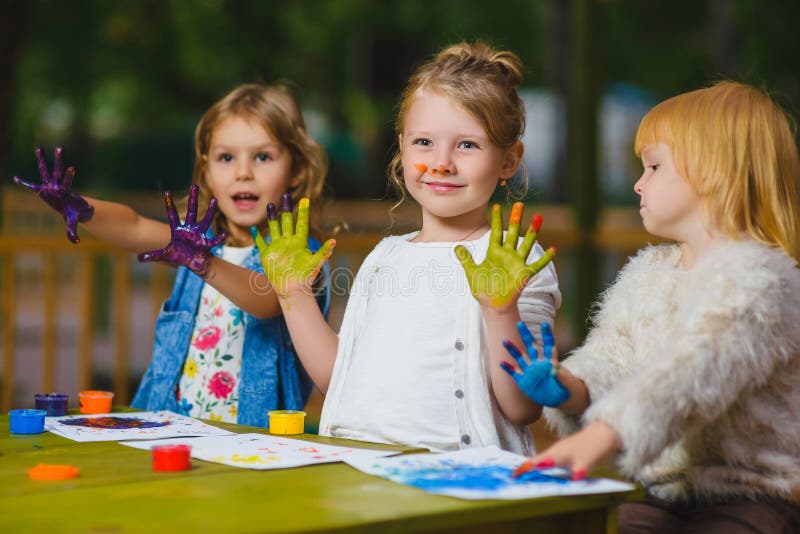 Children Having Fun Painting with Finger Paint Stock Image - Image of ...