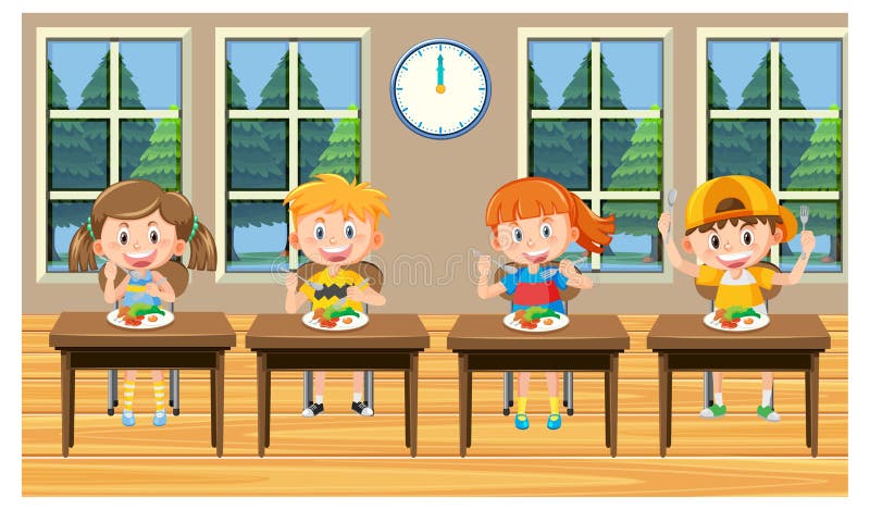 Children Having Healthy Lunch at School Stock Vector - Illustration of ...