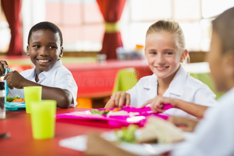 Children Having Lunch during Break Time in School Cafeteria Stock Image ...