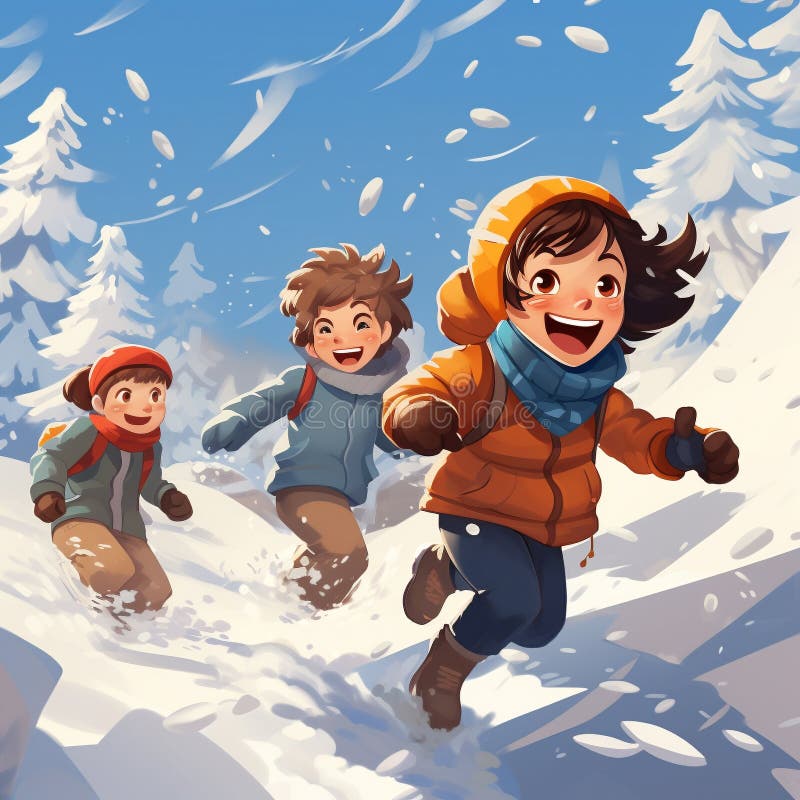 Children Having a Snowball Fight Stock Illustration - Illustration of ...