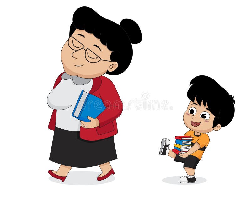 The Children Help the Teacher Carry a Book. Stock Vector - Illustration ...